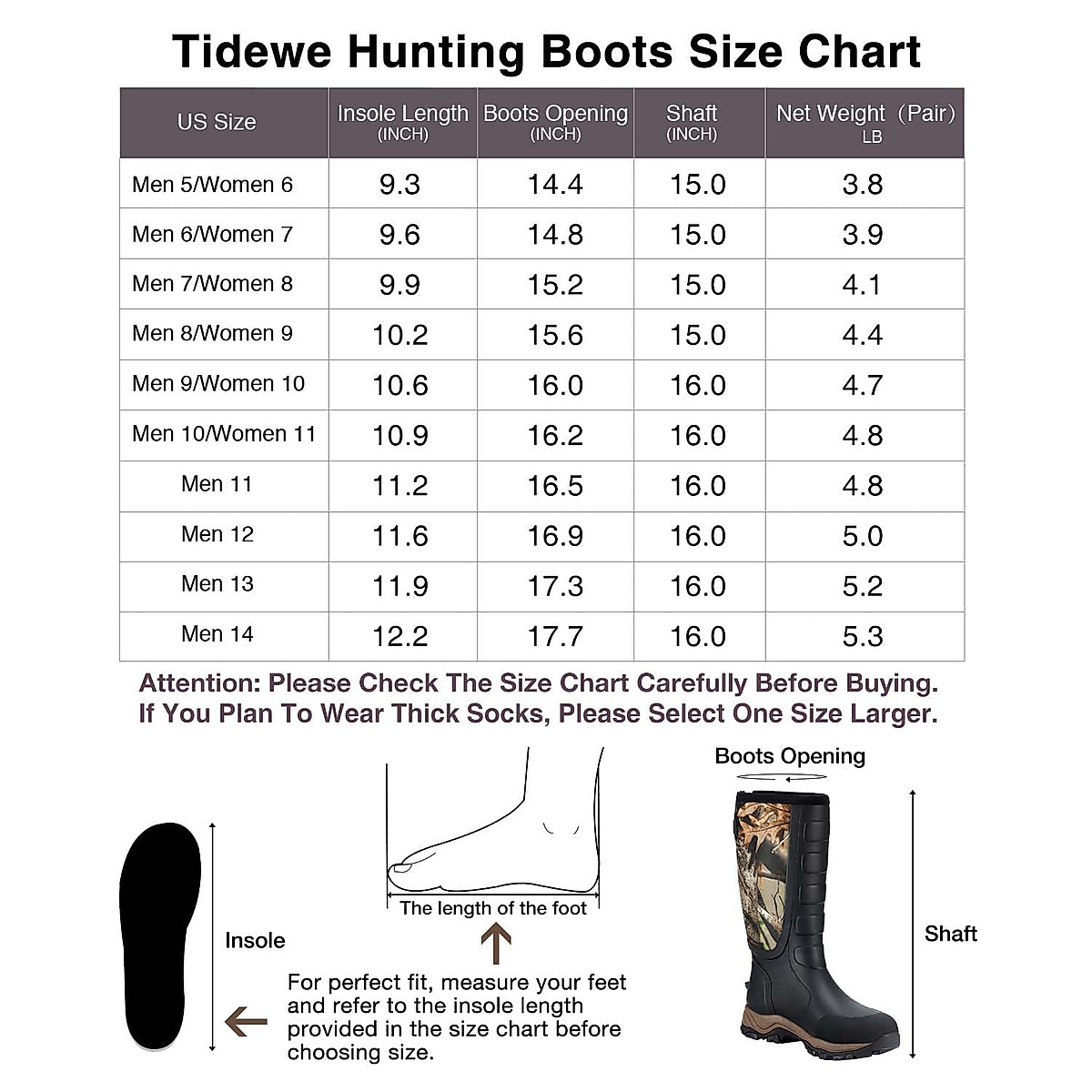 TIDEWE Hunting Boots Snake Proof for Men, Waterproof Insulated Warm Rubber Boots with Steel Shank, 5mm Neoprene Warm Durable Lightweight Outdoor Boots, Durable Work Boots for Farming Gardening Fishing
