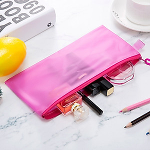 Bememo 12 Pieces 6 Colors Pencil Pouch Zipper File Bags Waterproof Plastic Double Layer for Pen Bag Cosmetics Supplies Travel Accessories
