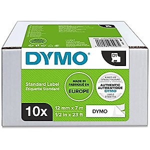 DYMO Authentic D1 Labels | Black Print on White | 12mm x 7m | Self-Adhesive Labels for LabelManager Label Printers | 10 Count