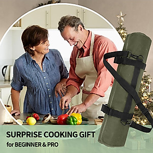 lelezone Chef Knife Roll Bag,Waterproof Waxed Canvas Knife Case Holds,Knives Roll Bags for Chefs Professional with Adjustable Strap,Chef Backpack with 11 Knife Slots and a Large Zippered Pocket