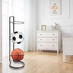 Basketball Ball Storage Rack, 3 Tier Cube Ball Storage Holder, Freestanding Garage Sport Equipment Organizer Innovative Indoor Removable Vertical Display Stand for Volleyball Football Basketball