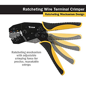 TITAN 11477 Ratcheting Wire Terminal Crimper Tool for Insulated Terminals, Fixed Jaw Crimper