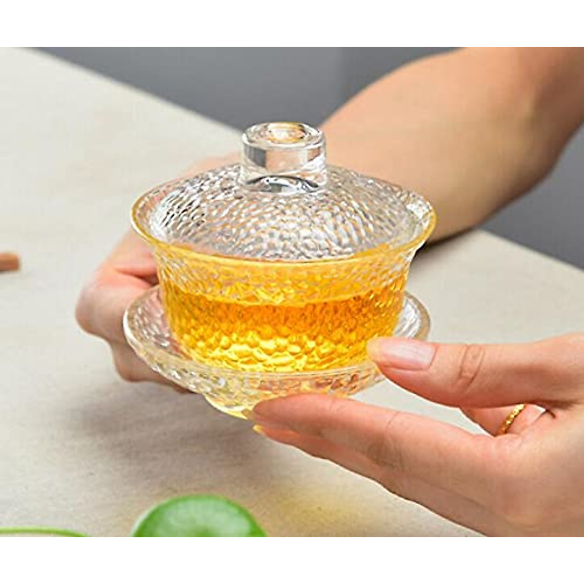 YBK Tech Crystal Gaiwan, Glass Kung Fu Tea Cup with Saucer and Lid, Chinese Traditional, Sancai Tea Bowl (Clear cup)