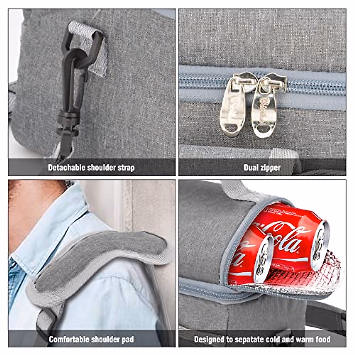 MOSTCOS Cooler Lunch Bag Insulated Reusable Lunch Box for Women/Men, Cute Lunch Box with Adjustable Shoulder Strap, Zippered Outer Pockets, Freezer Lunch Bags for Office Work Beach, Lunch Bag Adult