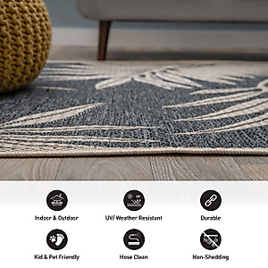 Rugshop Leaf Design for Patio Rugs,Deck Rugs,Balcony Rugs Indoor/Outdoor Area Rug 7'10" x 10' Blue