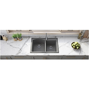 Ruvati 33 x 22 inch Drop-in Topmount Granite Composite Double Bowl Kitchen Sink - Midnight Black - RVG1344BK