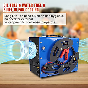 TOAUTO A3 PCP Air Compressor, Unique Vertical+Wire Spool Portable Design, Auto-Stop, Oil/Water-Free, 4500Psi/30Mpa, 8MM Quick-Connector for Paintball/PCP Air Rifle/Tank, 110V AC or 12V Car Battery