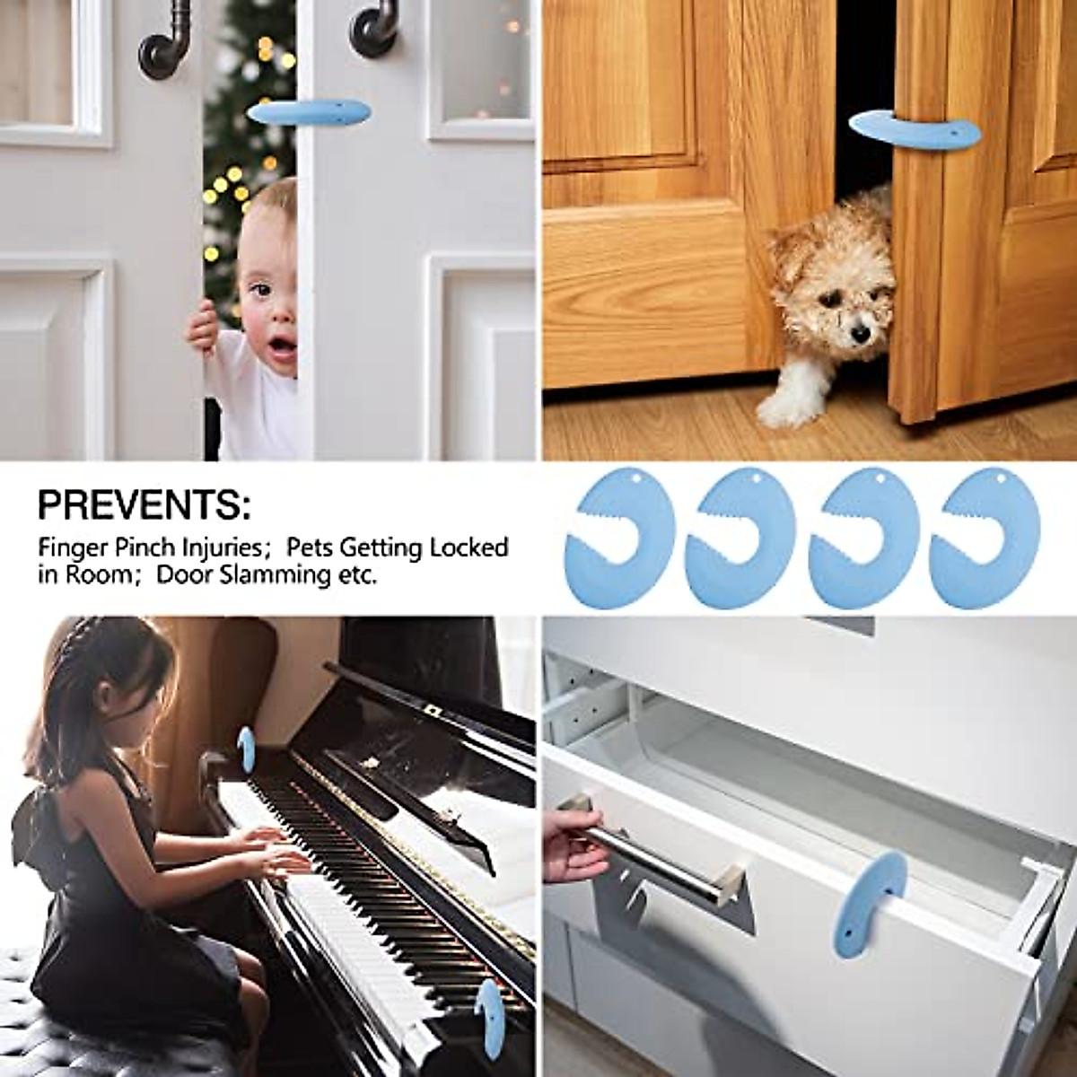 Roeoi Silicone Finger Pinch Guard (4 Pack). Baby Proof Door Pinch Guard and Door Slam Stopper.(Blue)