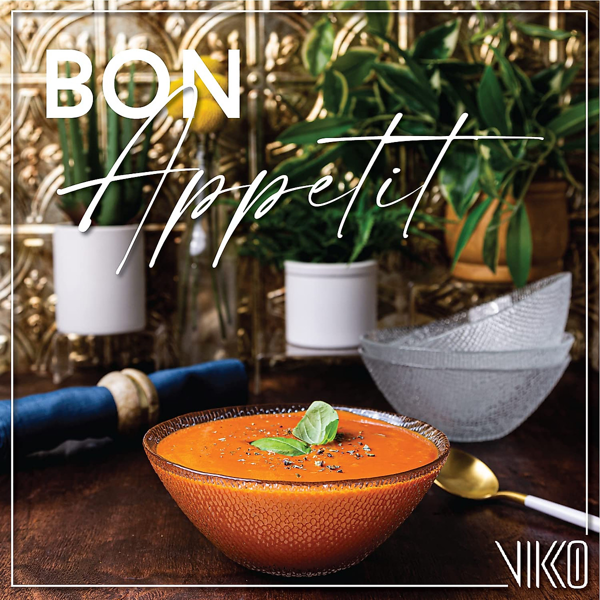 Vikko Soup Bowl, Set of 4 Glass Bowls, 6.5 Inch Salad Bowls, Elegant Textured Glass Design, Stackable Glass Bowls, Dishwasher Safe