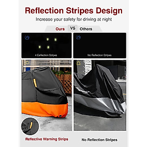 Puroma Motorcycle Cover, 105'' XXX-Large Heavy Duty Motorcycle Cover Waterproof Outdoor Indoor Scooter Shelter Protection with 4 Reflective Strips for Harley Davidson, Honda, Suzuki, Kawasaki, Yamaha