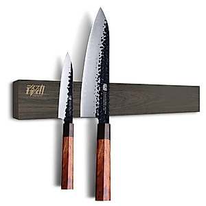 FINDKING Ash Wood Magnetic Knife Strip, Magnet Utensil Holder for Wall, Refrigerator, Wooden Rack for Kitchen Knives, No Drill (Dark Brown, 16 Inches, Without Knives)