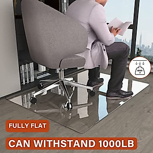 CONGUILIAO Glass Chair Mat, 36" x 46" Tempered Glass Office Chair Mat for Carpeted or Hardwood Floors, Computer Chair Mat Floor Protector Mat, Effortless Rolling, Easy to Clean (Transparent)