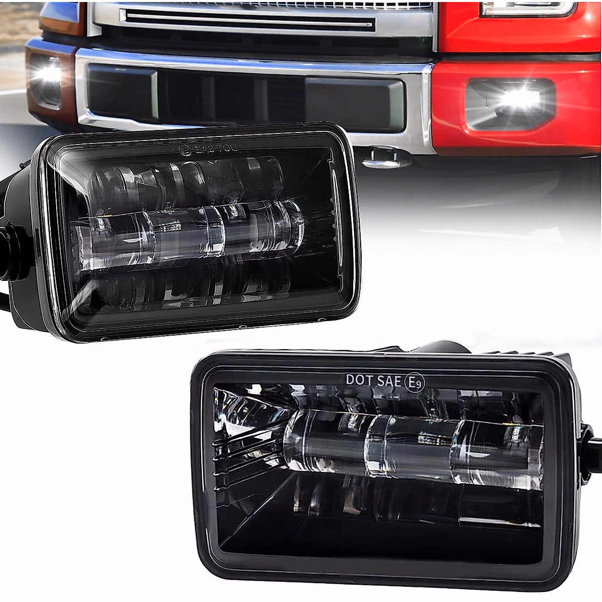 Tugwuetlwu Upgraded LED Fog Lights Compatible w/Ford F150 2015-2020 Super Duty, Rectangular Bumper Truck Driving Lamp Set Assembly Kit - Black [DOT Approved] [Plug n Play][Waterproof]
