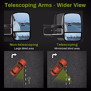 AUTOSAVER88 Manual Telescoping Towing Mirrors Compatible with 1999-2007 Chevy Silverado GMC Sierra 1500 2500 3500 (07 Classic Models ONLY), Side Tow Mirror for 2000-2006 Suburban Tahoe Yukon Truck