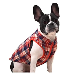 SUEOSU Winter Dog Coats, Dog Apparel for Cold Weather, British Flannel Plaid Style Windproof Warm Dog Jacket for Dog Coats for Winter, 7 Sizes 3 Colors (Large, Red Scottish Plaid)