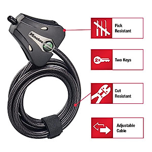Master Lock Black Python Bike Lock with Key, Adjustable Metal Cable Lock has a Weather Resistant Vinyl Coating for Outdoor Equipment, Bicycles, Trail Cameras, 6 Feet Long, 8418D