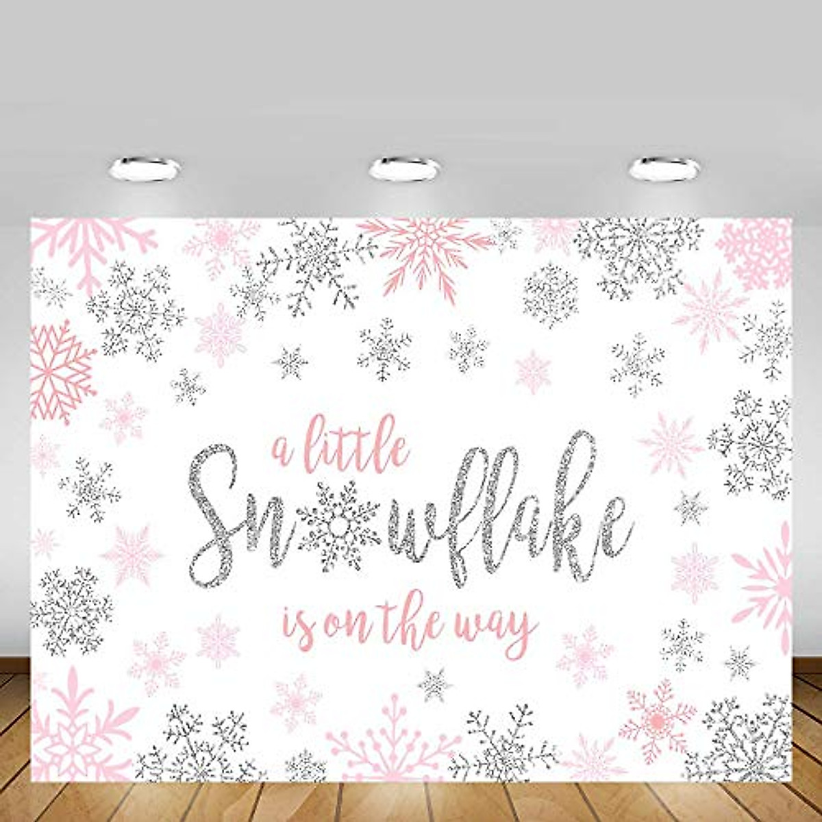 MEHOFOND 8x6ft Winter Snowflake Girl Baby Shower Photo Background Props Pink and Silver Backdrops Party Decoration Winter Wonderland Photo Photo Banner for Dessert Table Supplies