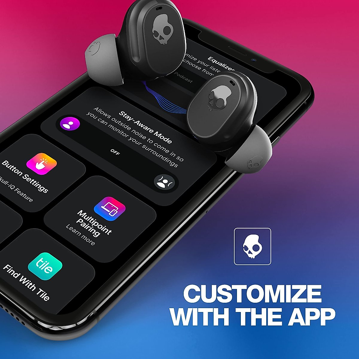 Skullcandy Mod In-Ear Wireless Earbuds, Multipoint Pairing, 34 Hr Battery, Microphone, Works with iPhone Android and Bluetooth Devices - Black