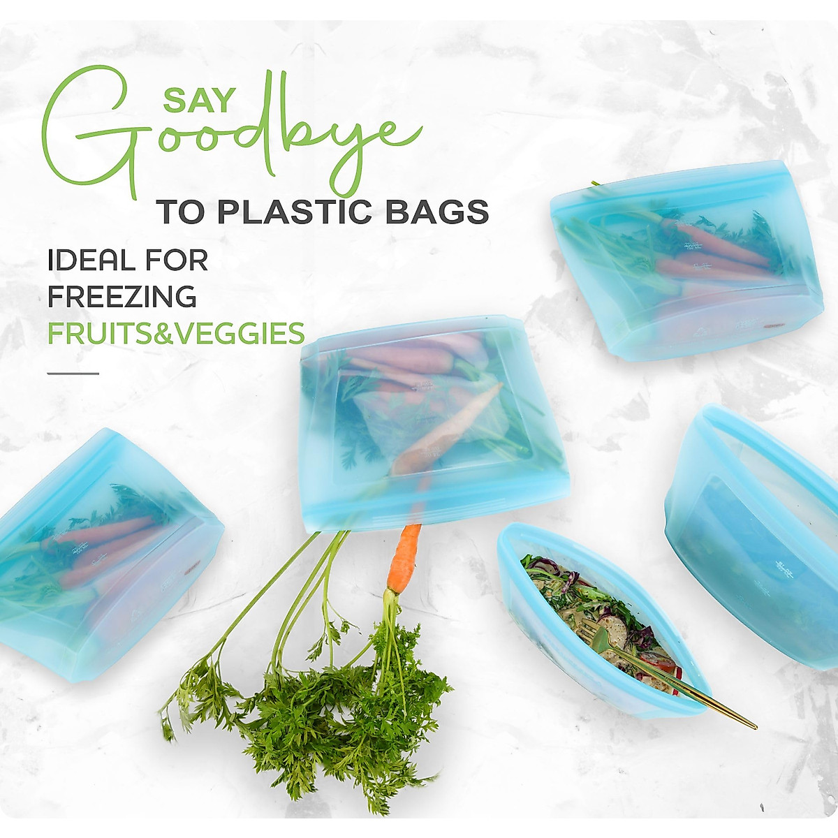 Zip Standing Reusable Silicone Food Storage Bag, Stand Up Food Storage Container, Reusable Zipper seal bag, no lid required, for Food Storage& Meal Prep, Freezer Oven Dishwasher - Safe, Set of 6 Bowls