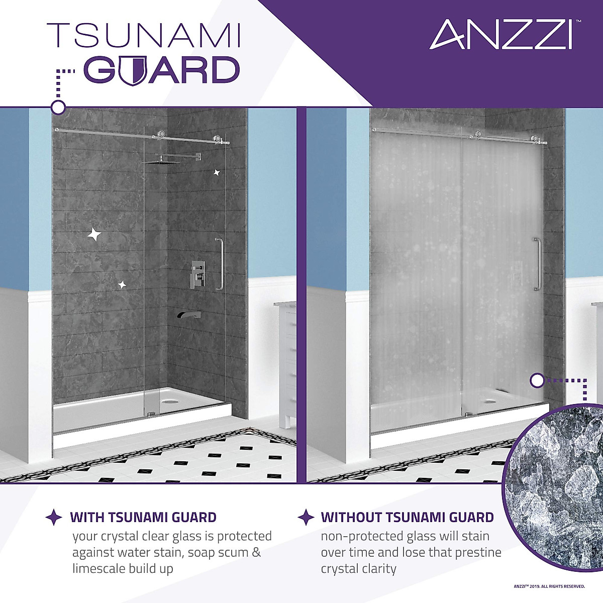 ANZZI 72 x 60 inch Framed Shower Door in Matte Black, Halberd Water Repellent Glass Shower Door with Seal Strip Parts, Easy Gilde Rollers Sliding Shower Door, SD-AZ052-02MB