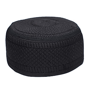 Kufi Men's Unisex Skull Cap Women's Designer Solid Hat with Hand Embroidery Kufi Caps Knitted Beanie Summer Headwear (Black 2, 61cm)