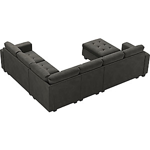 Belffin Velvet Modular Sectional Sofa with Storage Ottoman 6 Seater L Shaped Sectional Modular Sofa Couch with Reversible Chaise Convertible Corner Sectional Couch Grey
