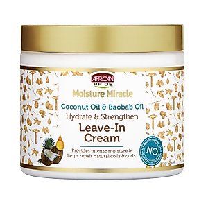 African Pride Moisture Miracle Coconut Oil & Baobab Oil Leave-In Cream - Provides Intense Moisture & Helps Repair Natural Coils & Curls, Hydrates & Strengthens Hair, 15 oz