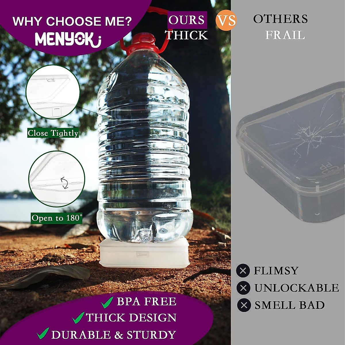 MENyOK Thick Plastic Pencil Cases with Belt,Crafts and Hair Accessories Organizer Containers Small Tool Boxes with Hinged Lids for Office Supplies 2 Pack