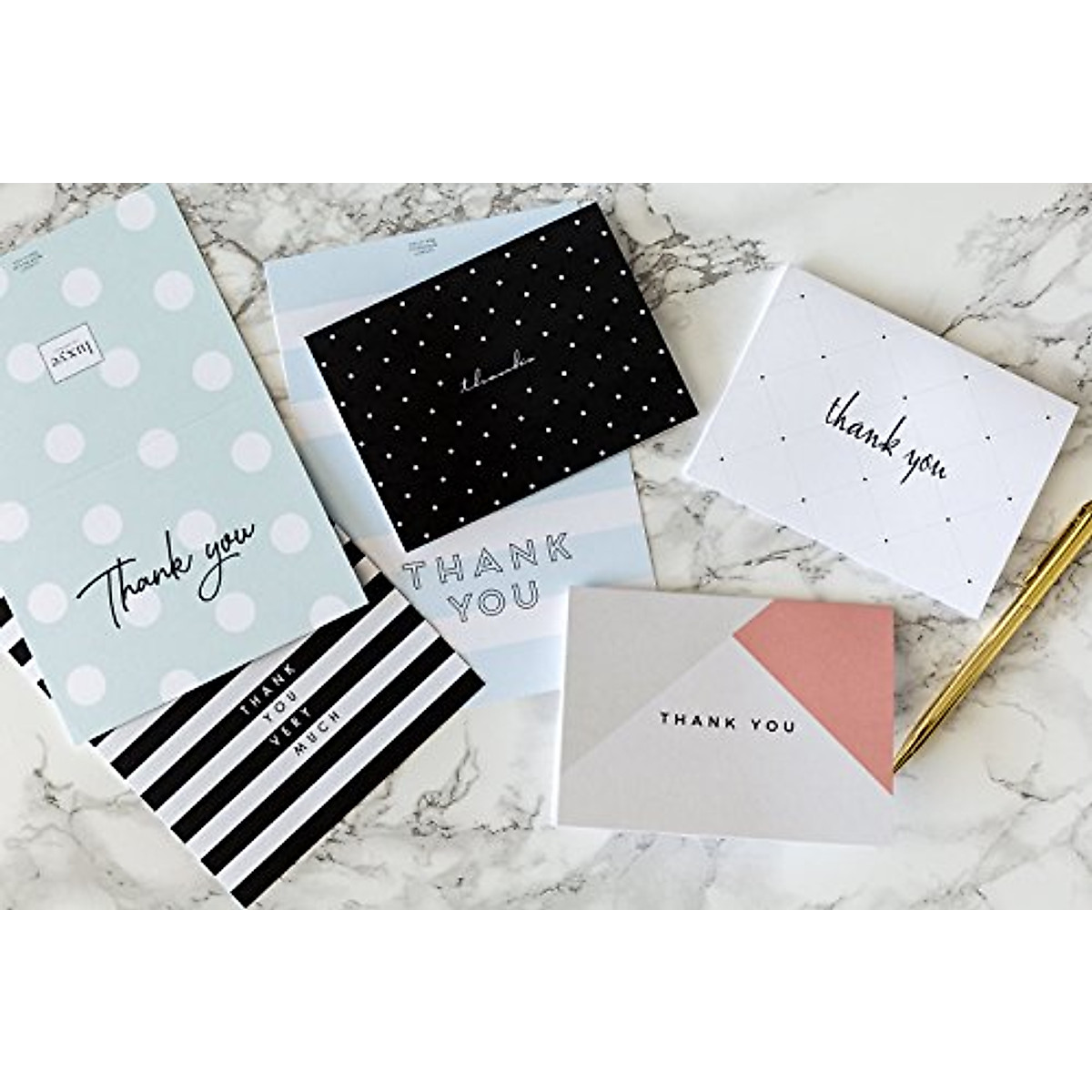 Luxye Chic Modern Thank You Cards, 36 Polka Dot and Stripe Thank You Notes, 6 Assortment of Blank Inside with White Envelopes (Multicolor) (4" x 6" Polka Dot Stripe V2)