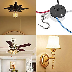 Ceiling Fan Switch Zing Ear ZE-208s E89885 3 Speed 4 Wire Pull Chain Switch Fan Light Switch Replacement Part with 4 Pre-Installed Wires(Nickel Chain)