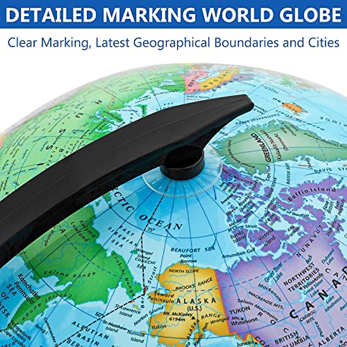 World Globe with Stand, 13" Desk Classroom Decorative Globe for Students & Geography Teachers, 360° Horizontal Rotation, Full Length 19.7 inch World Globe Map with Clear Text Markings, Blue