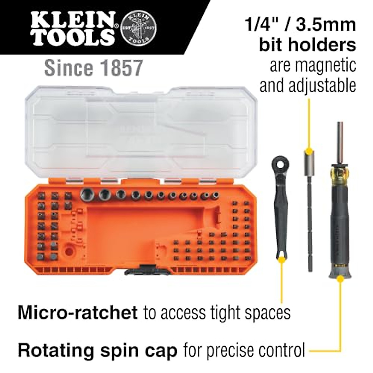 Klein Tools 32787 64-Piece Micro-Ratchet Bit Precision Driver Set with Modular Case, Magnetic, Precision, Standard Bits and Nut Drivers