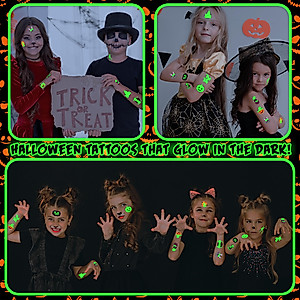 ArtCreativity Individual Halloween Glow in the Dark Temporary Tattoos, Set of 144-2 Inch, Temporary Tats for Kids in 12 Spooky Designs, Halloween Party Favors for Kids, Trick or Treat gift