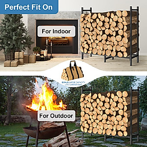 NANANARDOSO 2.6ft Outdoor Indoor Firewood Rack and Tote Bag Combo Wood Rack for Firewood Storage Heavy Duty Log Holders for Fireplace Metal Lumber Storage Carrier Organizer