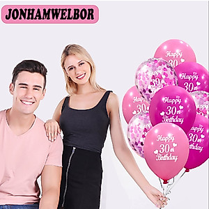 JONHAMWELBOR Happy 30th Birthday Balloon (30pcs 12inch) Hot Pink and Pink Latex Inflatable Confetti Anniversary Party Helium Balloons Decorations Supplies for 30 Year Old Women,Her,Daughter,Sister