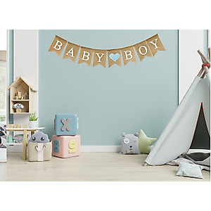 Shimmer Anna Shine Baby Boy Burlap Banner for Baby Shower Decorations and Gender Reveal Party (Light Blue Heart)