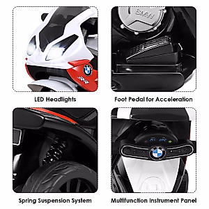Costzon Kids Electric Ride on Motorcycle, Licensed BMW 6V Battery Powered Toy w/Headlights &Music, Pedal, 3 Wheels for Children Boys & Girls (Dark Red)