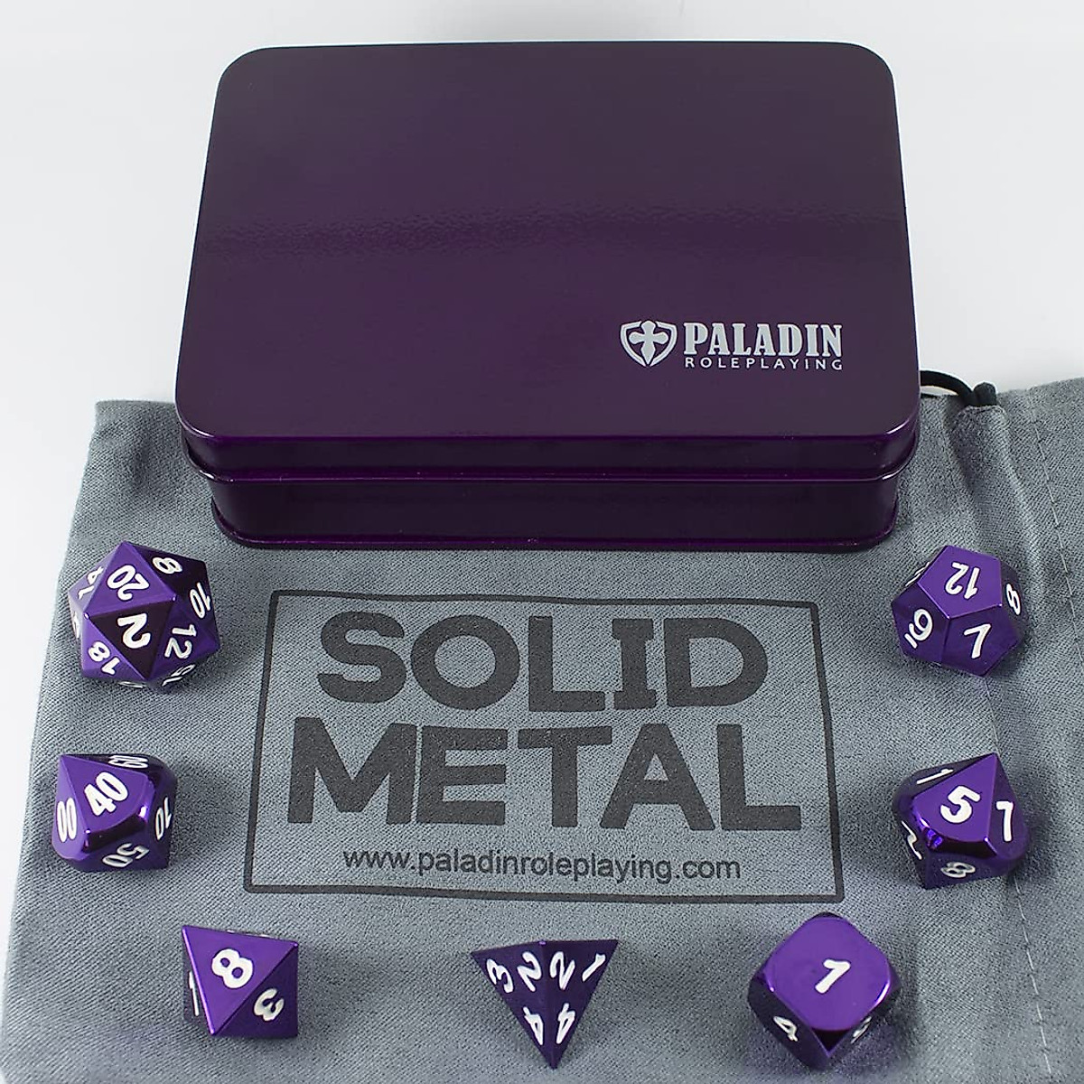 Paladin Roleplaying Purple Metal Dice - Full Polyhedral Set - in Presentation Case