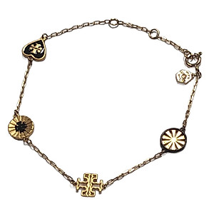 Tory Burch 136016 Britten Rolled Brass Black Accent Enamel Women's Charm Bracelet