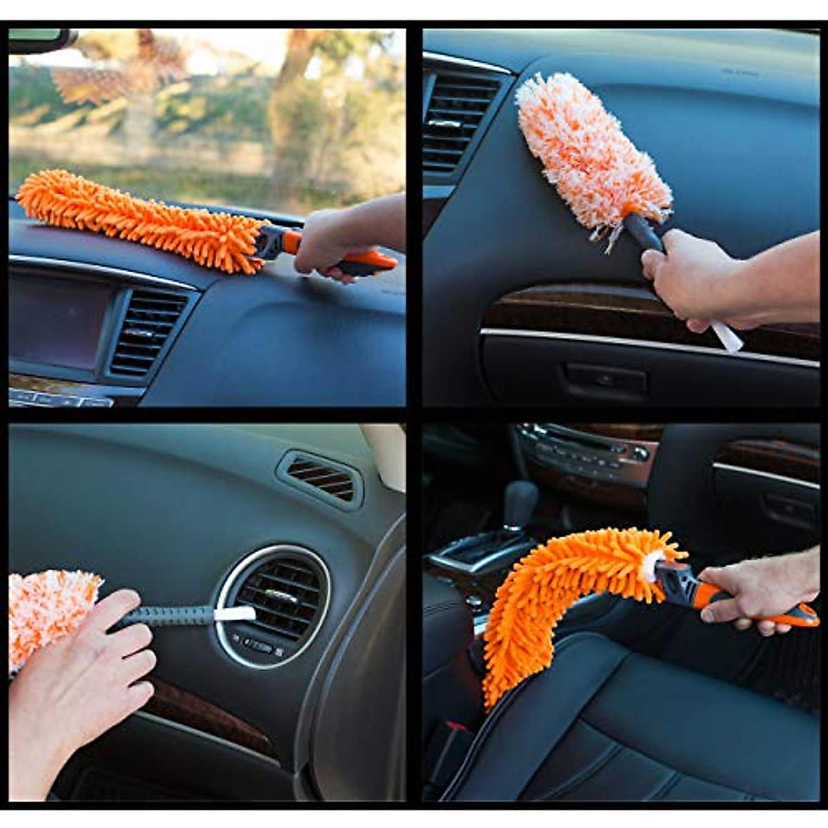 BIRDROCK HOME Car Wash Kit - Microfiber Cleaner - Tire Wheel Brush - Sponge - Duster - Extendable Cleaning Tool - Detailing Set