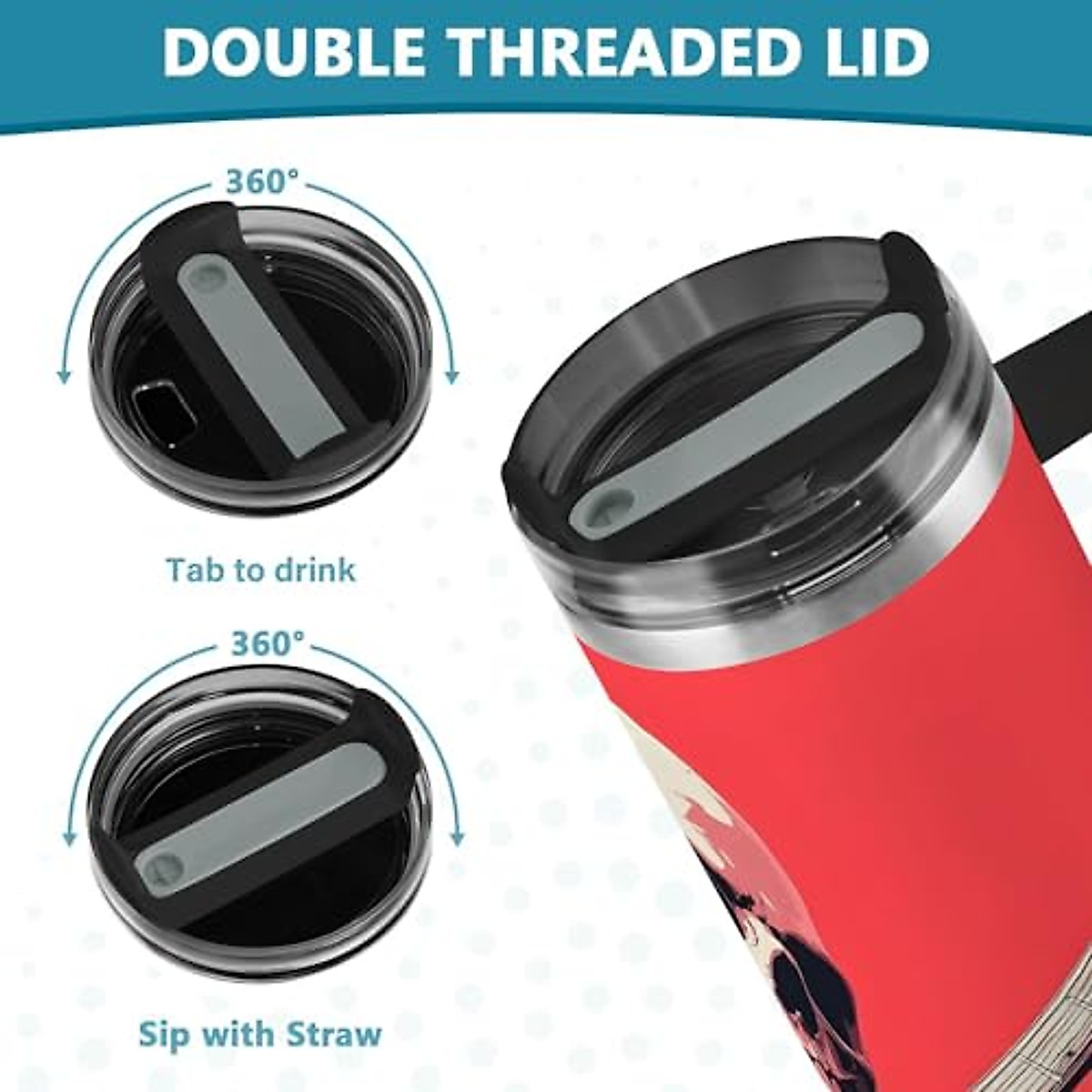 Flradish 30oz Tumbler with Handle, Skeleton Rock Stainless Steel Tumbler with Lid and Straws Double Wall Vacuum Insulated Leakproof Coffee Travel Mug