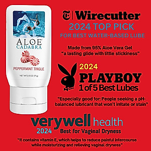 Aloe Cadabra Flavored Personal Lubricant and Vaginal Moisturizer, Organic Edible Aloe Lube for Men, Women and Couples, Non-Staining, pH Balanced, Toy Compatible (Peppermint, 2.5 Ounces, 3 Pack)