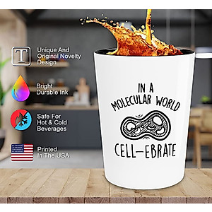 Flairy Land Biologist Shot Glass 1.5oz - In the molecular world we cell-ebrate - Scientist Naturalist Zoologist Ecologist Geneticist Organism Cells Botanist Microbiology