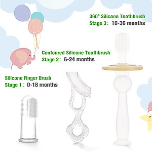 haakaa Training Toothbrush Set Oral Care Kit, Soft Silicone Toothbrush for Baby, Infants, Toddlers & Kids, SUVA Grey