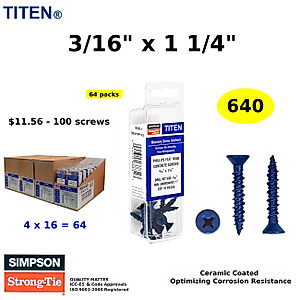 ((Qty 640) Concrete Screws 3/16” x 1 1/4” P/Flat Head for Anchoring to Masonry, Block or Brick Stucco 64 Pack 6 Drill Bits