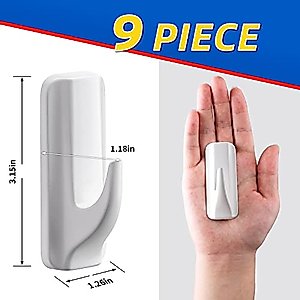 ALOCEO Wall Hooks 9 Pack Stick On Hooks Sticky Hooks for Hanging Self Adhesive Hooks Shower Towel Hooks for Bathrooms Plastic White Hooks with 12 Strips