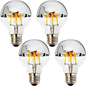 4W Half Chrome Light Bulbs G25(G80), E26 Warm White 2700K 40W Equivalent 360lm Vintage Edison LED Decorative Bulbs with Silver Mirror for Indoor Dinning Room Living Room, 4-Pack, AC 110V