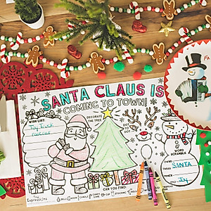 Tiny Expressions – Christmas Santa Placemats for Kids (Pack of 12 Holiday Placemats) | Coloring Activity Paper Mats for Kids Table | Disposable Bulk Bundle Set