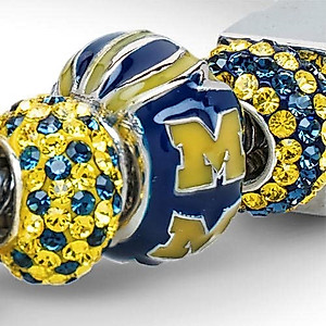 Michigan Wolverines Jewelry Gifts for Women - Michigan Logo Bead - Hypoallergenic Stainless Steel Charms - University of Michigan Womens Accessories