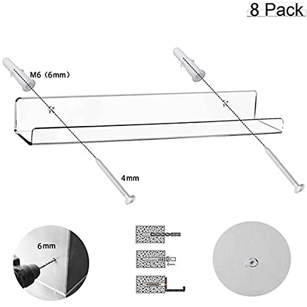 Cerpourt 8 Pack 12'' Clear Vinyl Record Display Shelf,Acrylic Album Vinyl Record Holder Wall Mount and Display Your Favorite LP Records in Style